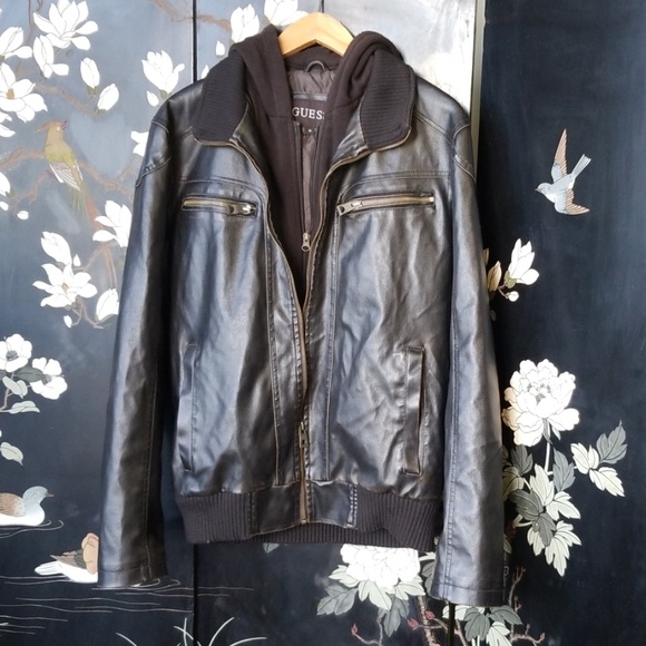 Guess | Jackets & Coats | Mens Guess Hooded Leather Jacket | Poshmark